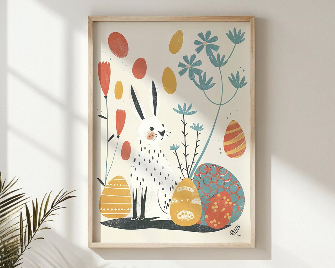 Easter Bunny Nursery Wall Art, Spring Rabbit Eggs Print Kids Room Decor ...
