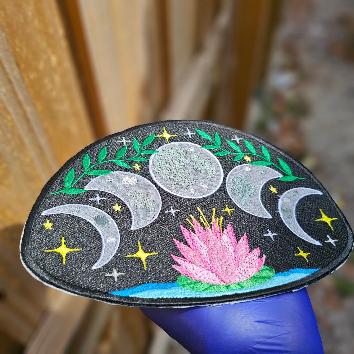 Large Moon Phase Lotus Iron On/sew on Patch, Moon Phase Patch, Lotus Patch, Shirt Patch, Iron on ...