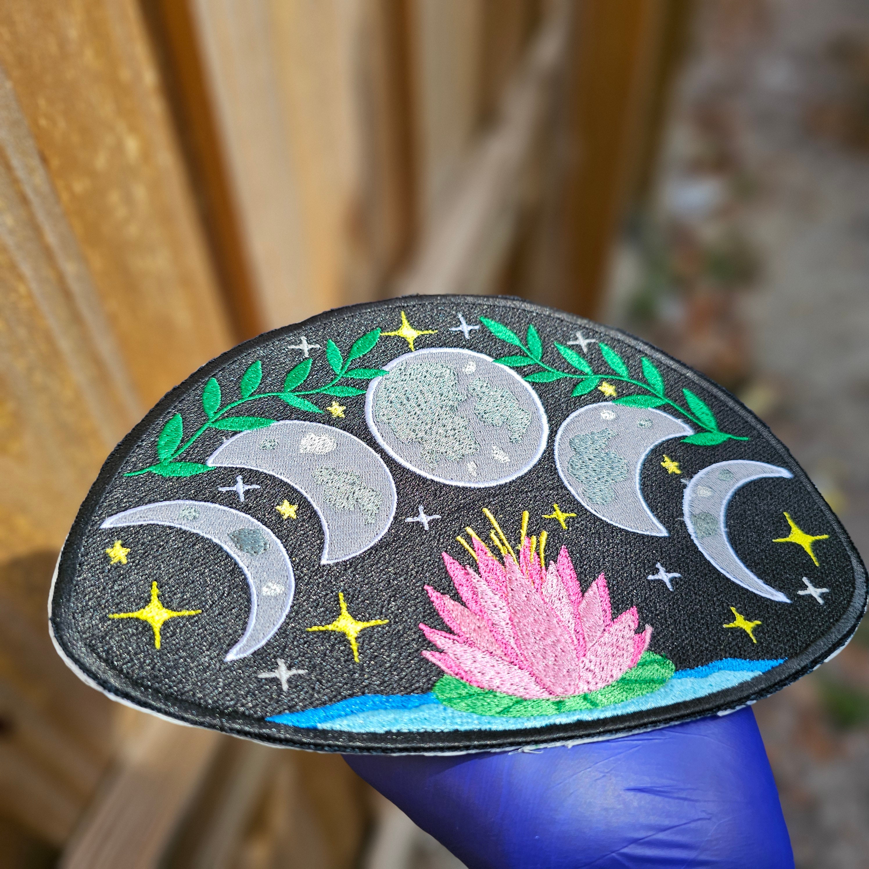 Large Moon Phase Lotus Iron On/sew on Patch, Moon Phase Patch, Lotus ...