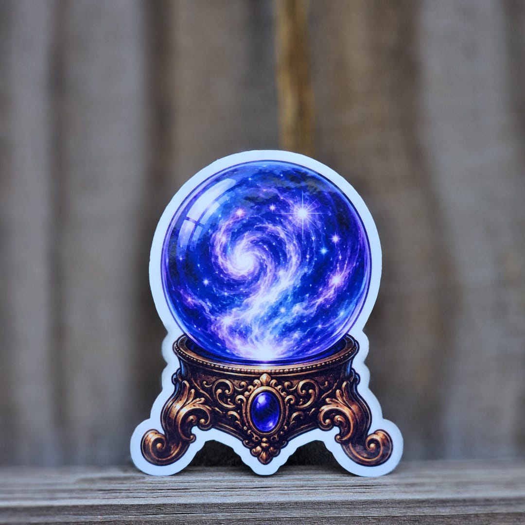 Galaxy Crystal Ball Sticker, Cosmic Oracle Decal, Purple Space Crystal ...