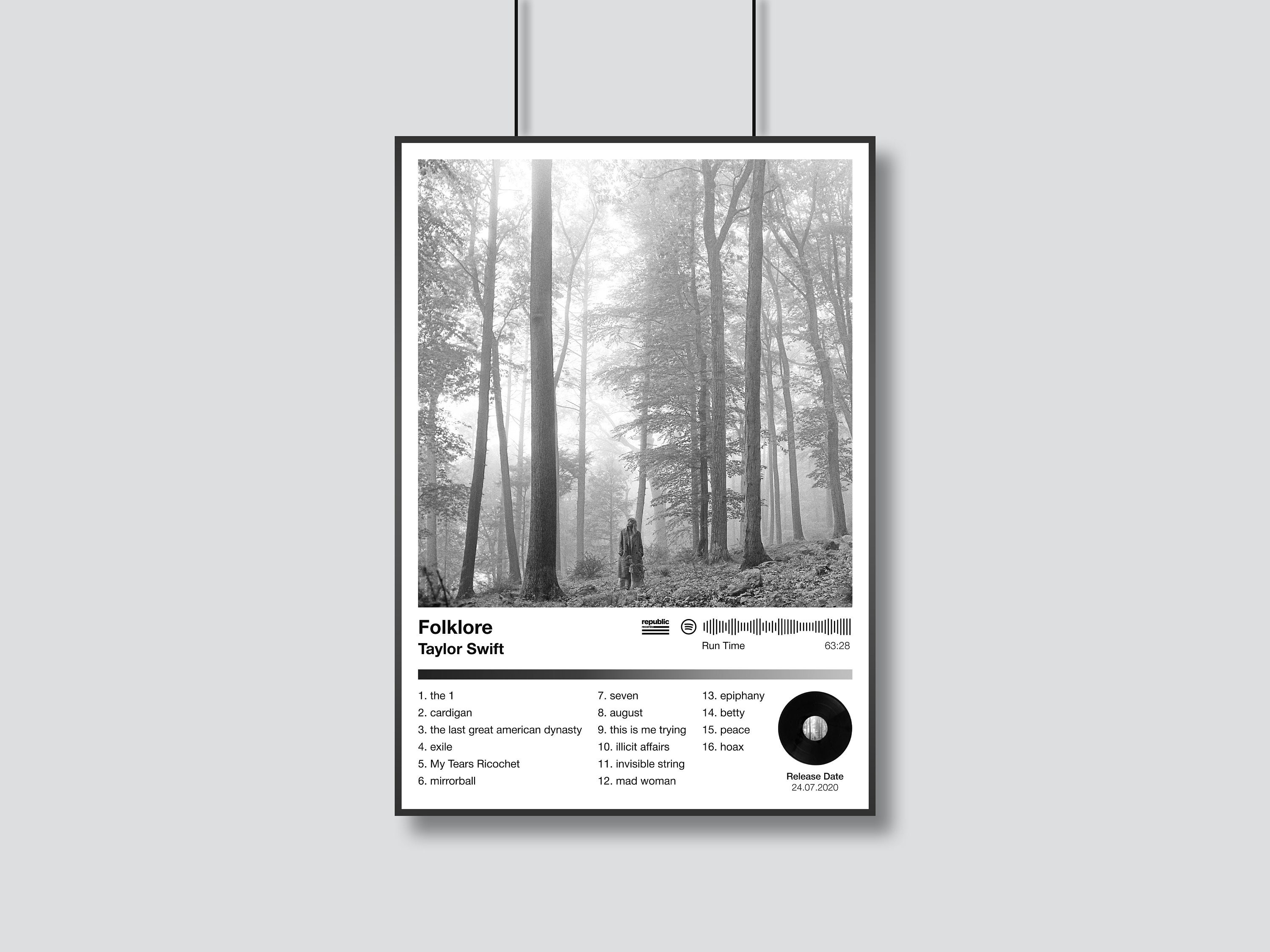 Taylor Swift Cover Poster, Folklore Album Wall Print, Tracklist Poster ...