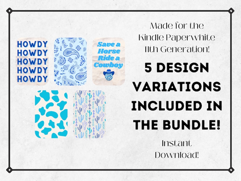 5 Blue Western Printable Kindle Paperwhite Insert Bundle for Clear Case ...