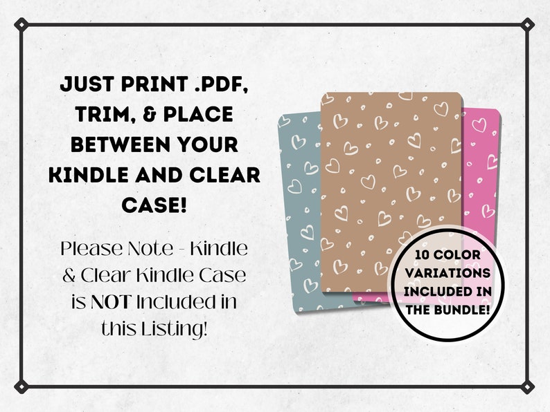10 Simple Heart Printable Kindle Basic & Paperwhite Insert Bundle for ...