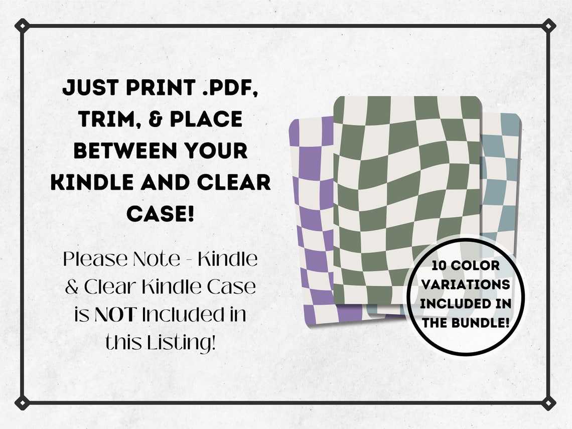 10 Wavy Checkered Printable Kindle Basic & Paperwhite Insert Bundle for ...