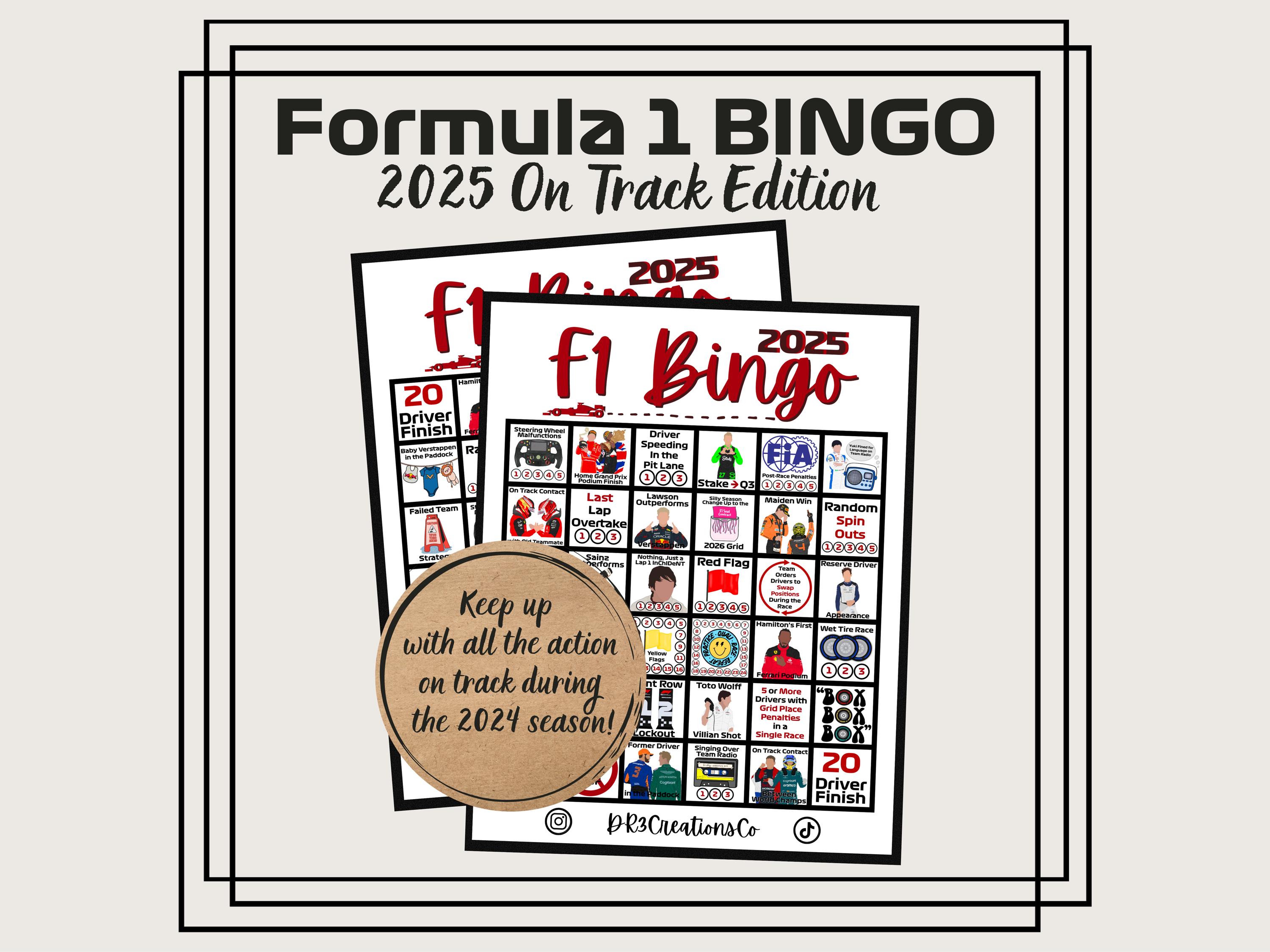 F1 2025 Bingo Card | Formula 1 Game | 2025| DIGITAL DOWNLOAD - Etsy