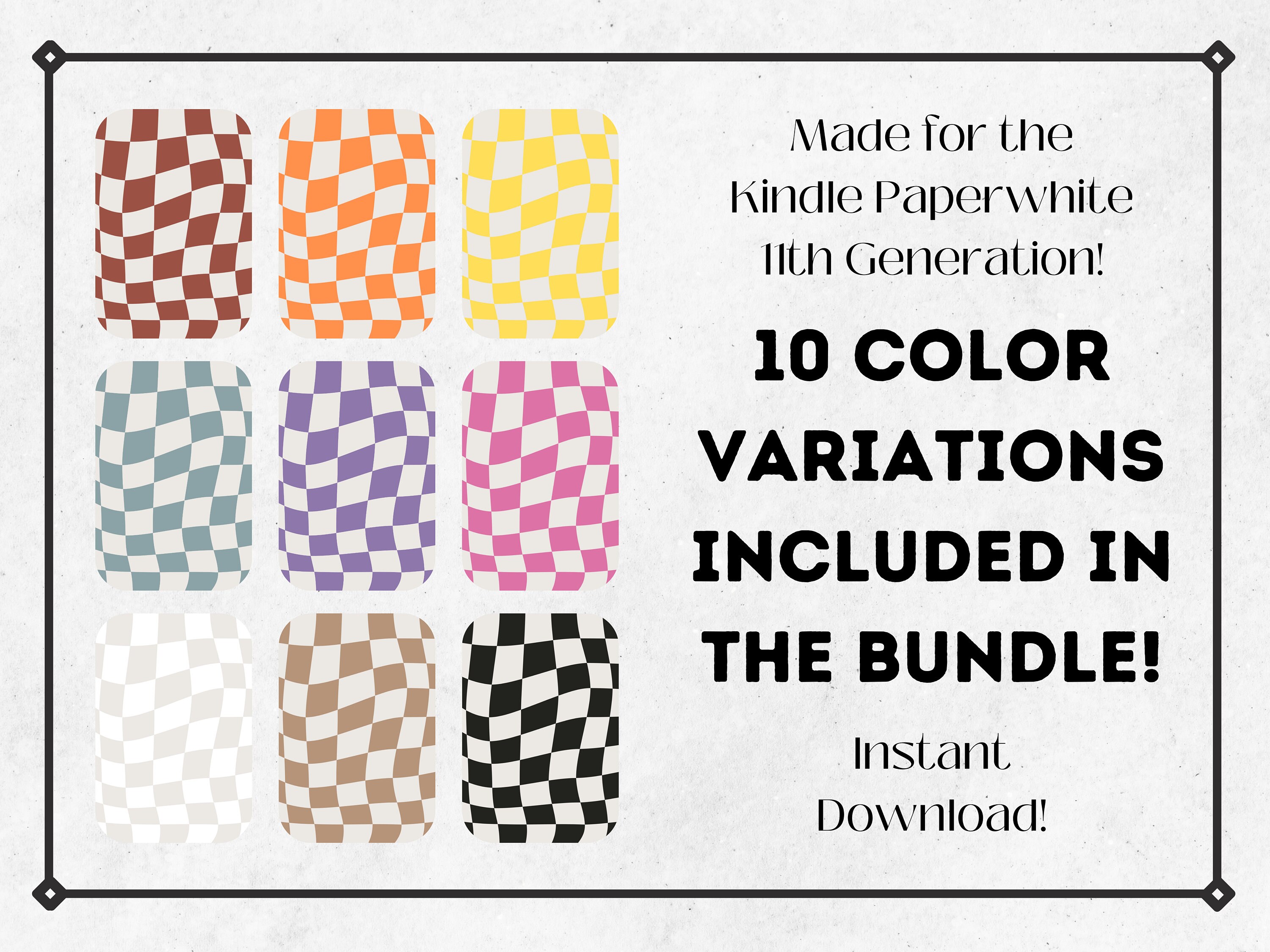 10 Wavy Checkered Printable Kindle Basic & Paperwhite Insert Bundle for ...