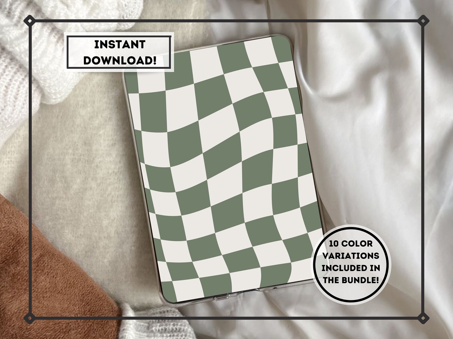 10 Wavy Checkered Printable Kindle Basic & Paperwhite Insert Bundle for ...