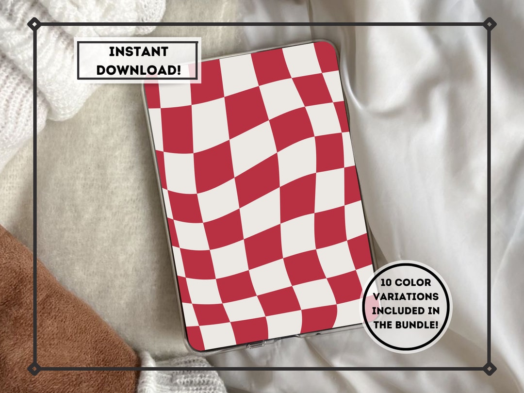 10 Red Wavy Checkered Printable Kindle Basic & Paperwhite Insert Bundle ...