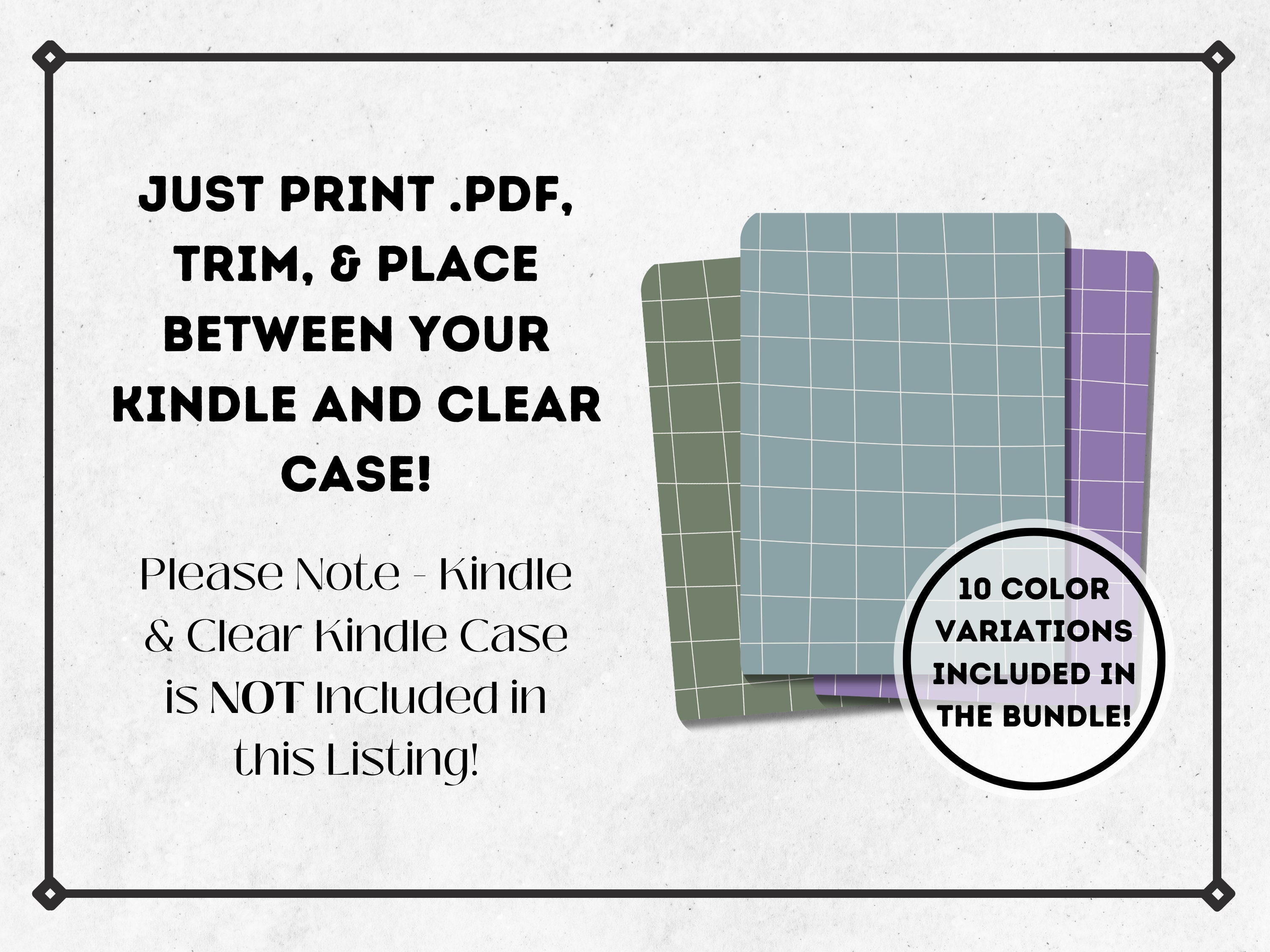 10 Thin Line Grid Printable Kindle Basic & Paperwhite Insert Bundle for ...