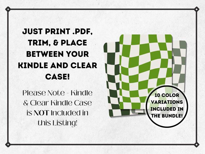 10 Green Wavy Checkered Printable Kindle Basic & Paperwhite Insert ...