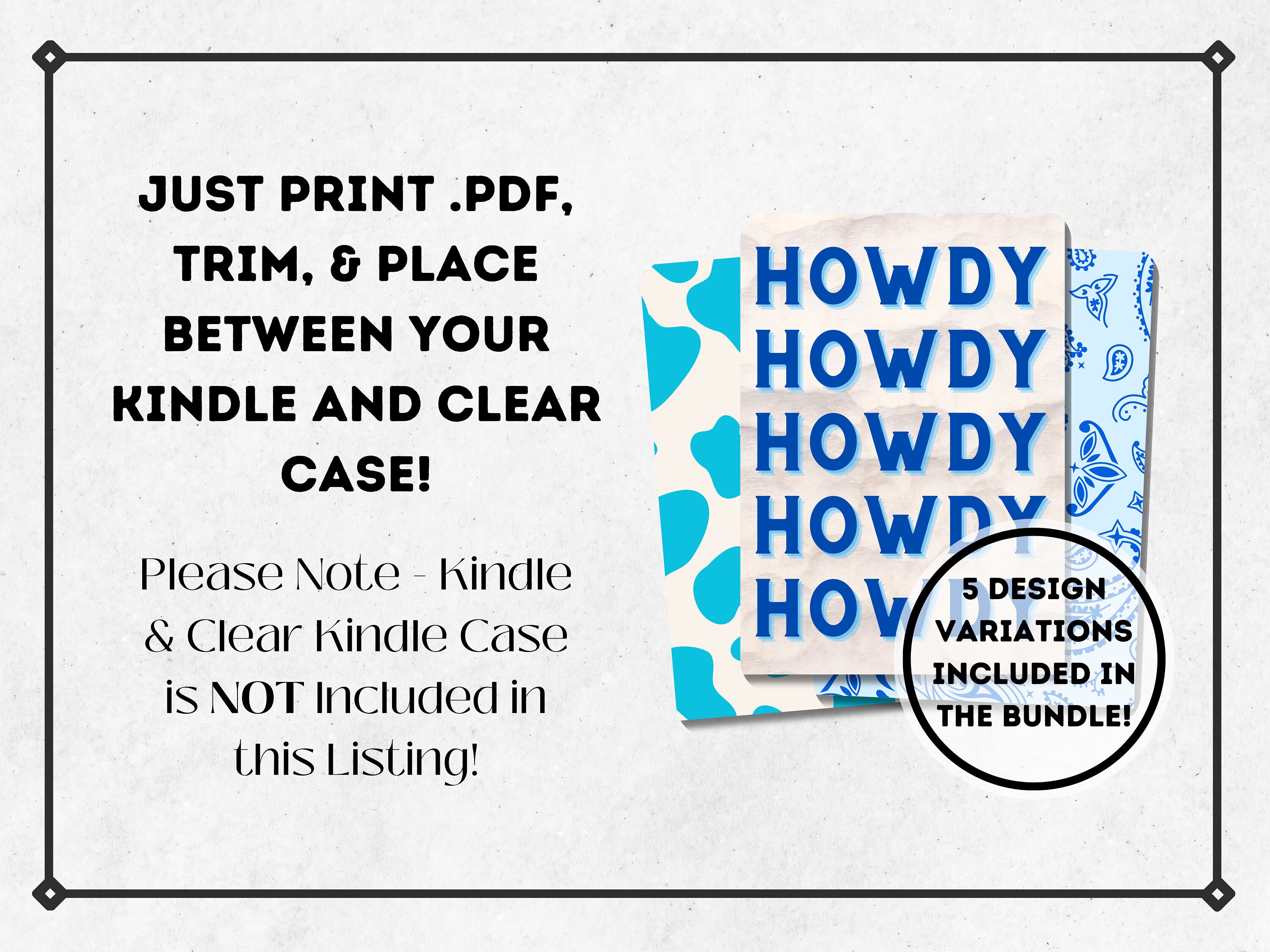 5 Blue Western Printable Kindle Paperwhite Insert Bundle for Clear Case ...