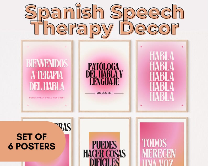 Spanish Pink Gradient Speech Therapy Room Decor Bundle of 6 Posters ...