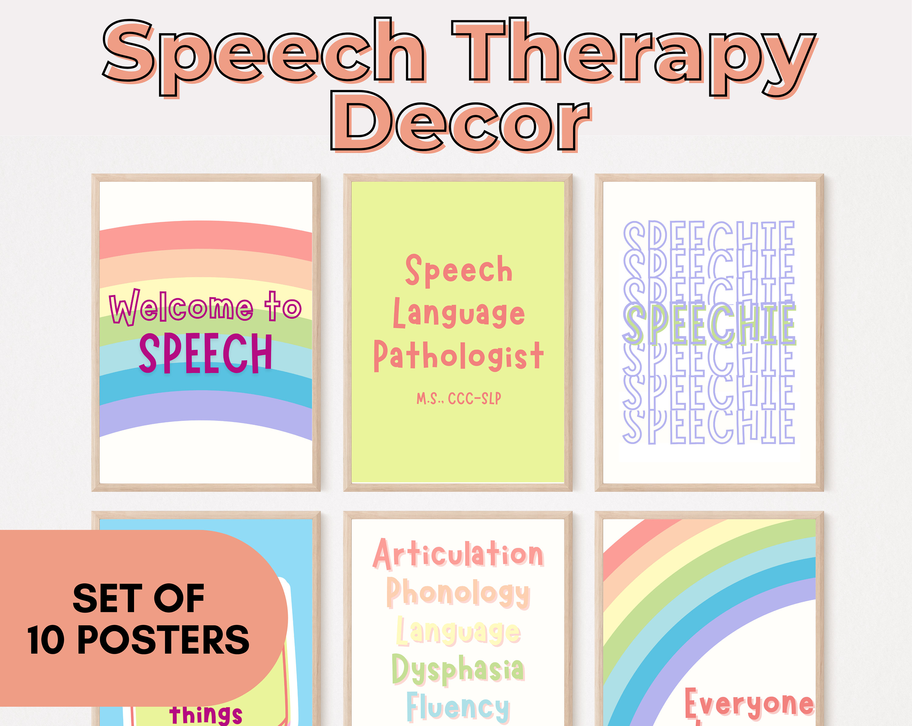 Bright Speech Therapy Room Decor Bundle of 10 Posters, Digital Prints ...