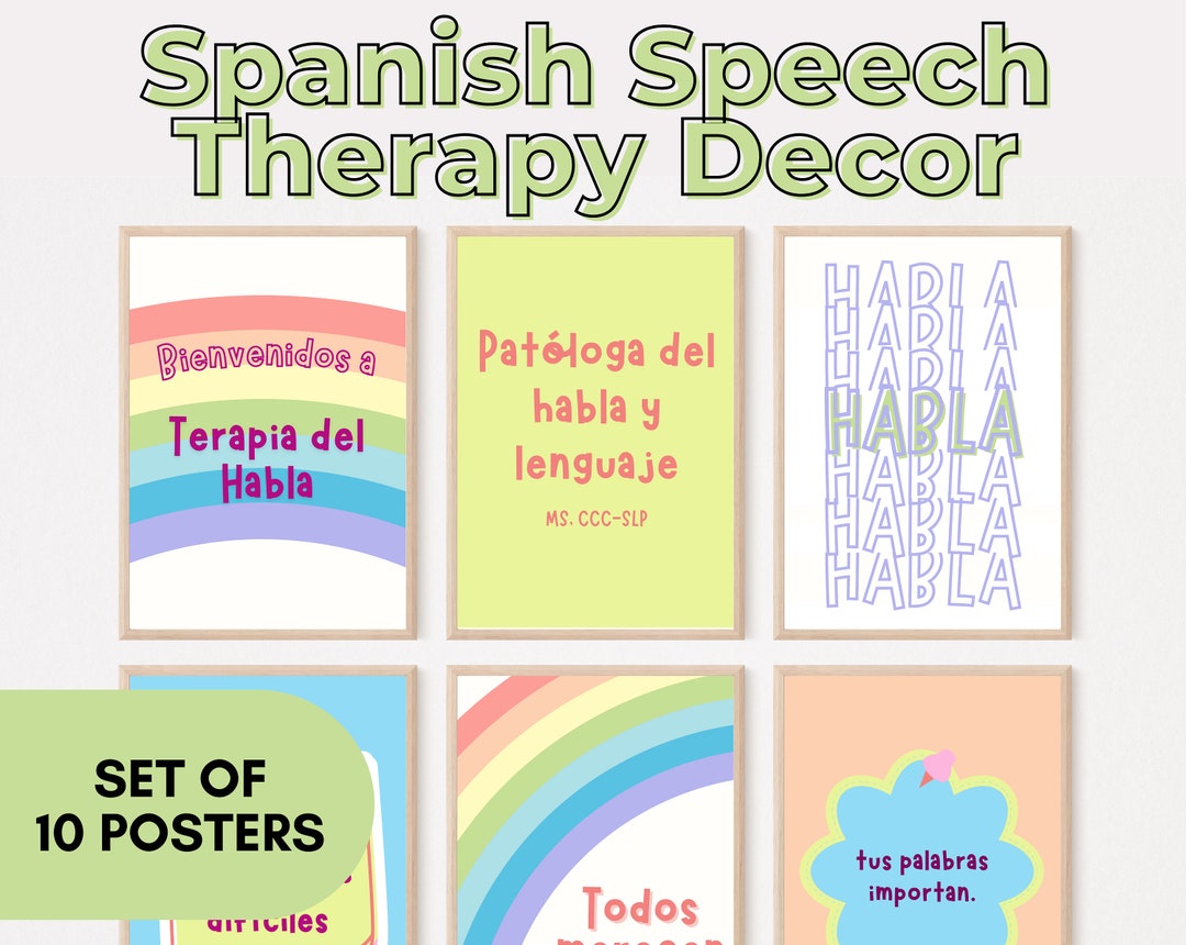 Spanish Bright Speech Therapy Room Decor Bundle of 10 Posters, Digital ...