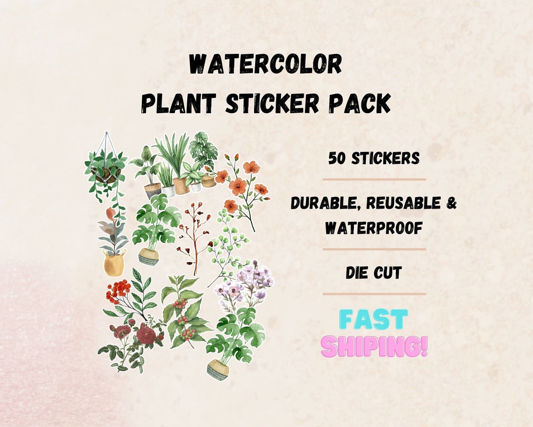 Plant Sticker Pack Watercolor Bulk Greenery Stickers, Custom Handmade ...