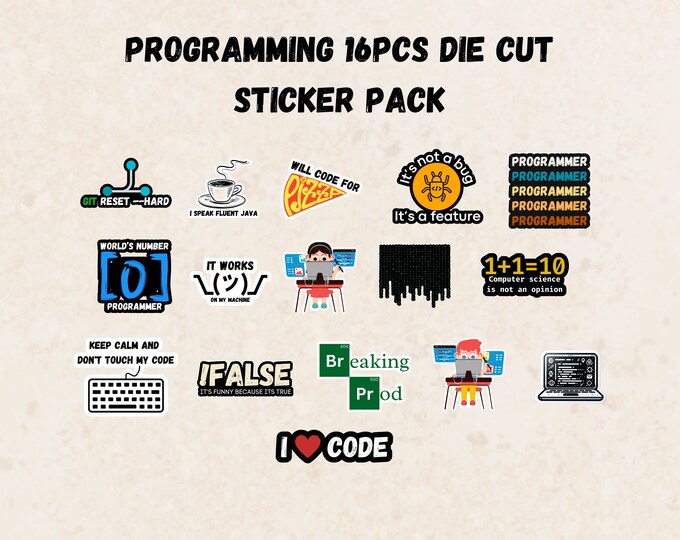 Programming Sticker Pack 16 Handmade, Die Cut Decals, for Software ...