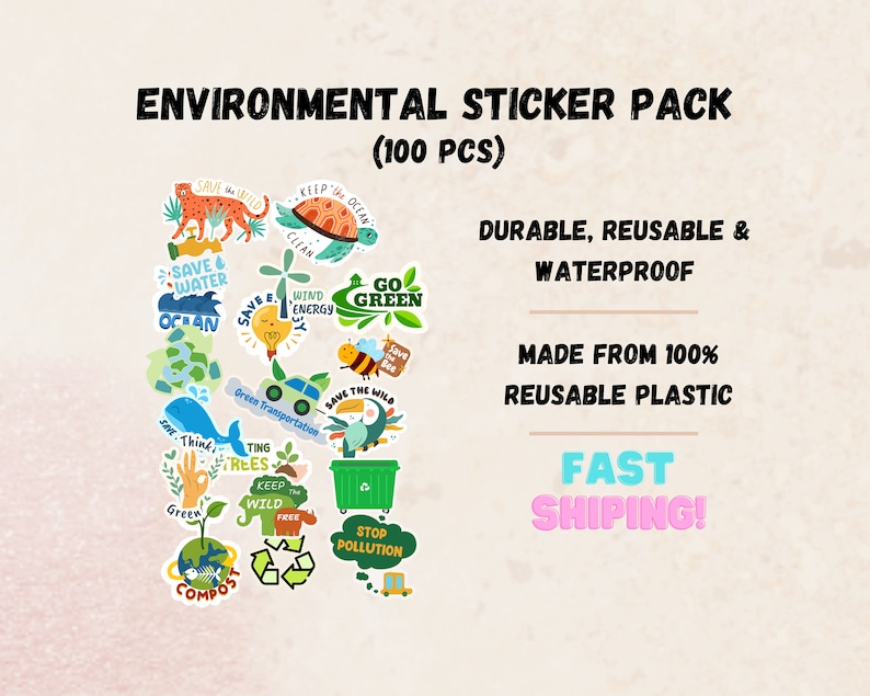 Environmental Sticker Pack - 100 Eco Friendly, Earth Day Decals, Reduce ...