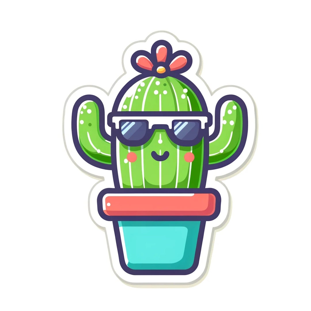 Smiling Cartoon Cactus Sticker With Sunglasses, Cute Plant Decor ...