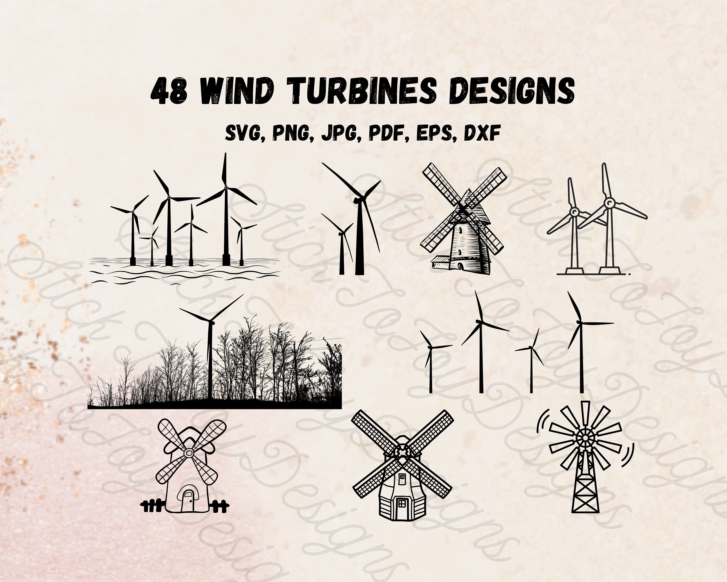 Wind Turbine SVG, Wind Mills SVG, Clip Art, 48 Unique and Creative High ...