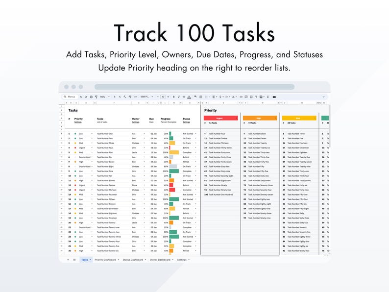 Simple Task Tracker MS Excel Google Sheets, Tracker Spreadsheet, to Do List, Task Planner ...