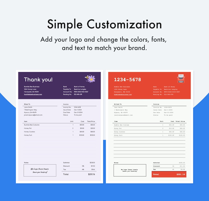 Simple Invoice Template | Google Sheets | .XLSX | .DOCX | Bill ...