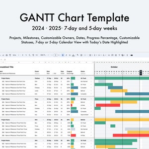 Simple Gantt Chart Google Sheets, Microsoft Excel, 7-day Week, 5-day ...