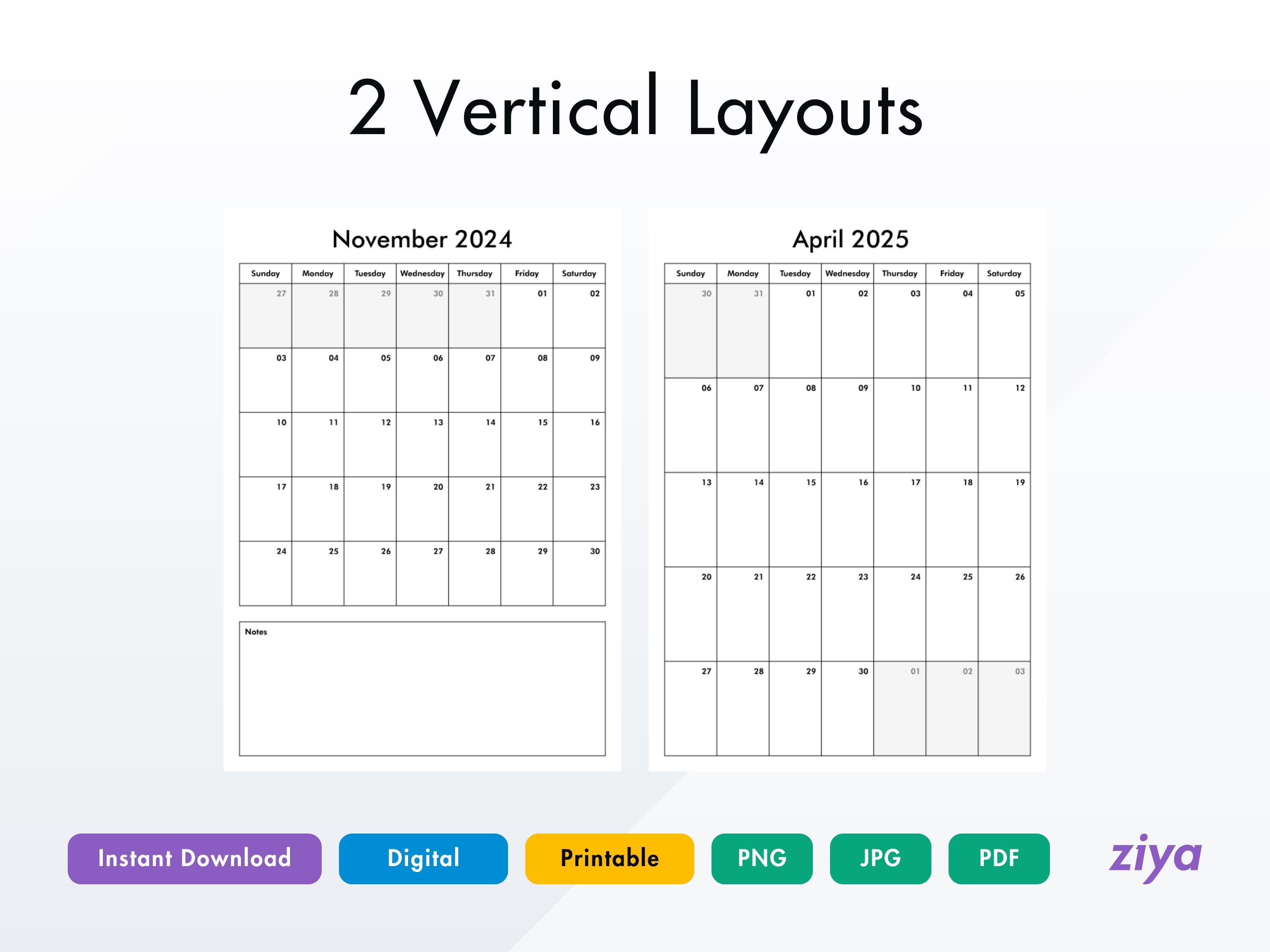 Printable Blank Calendar | November 2024 - December 2025 Monthly ...