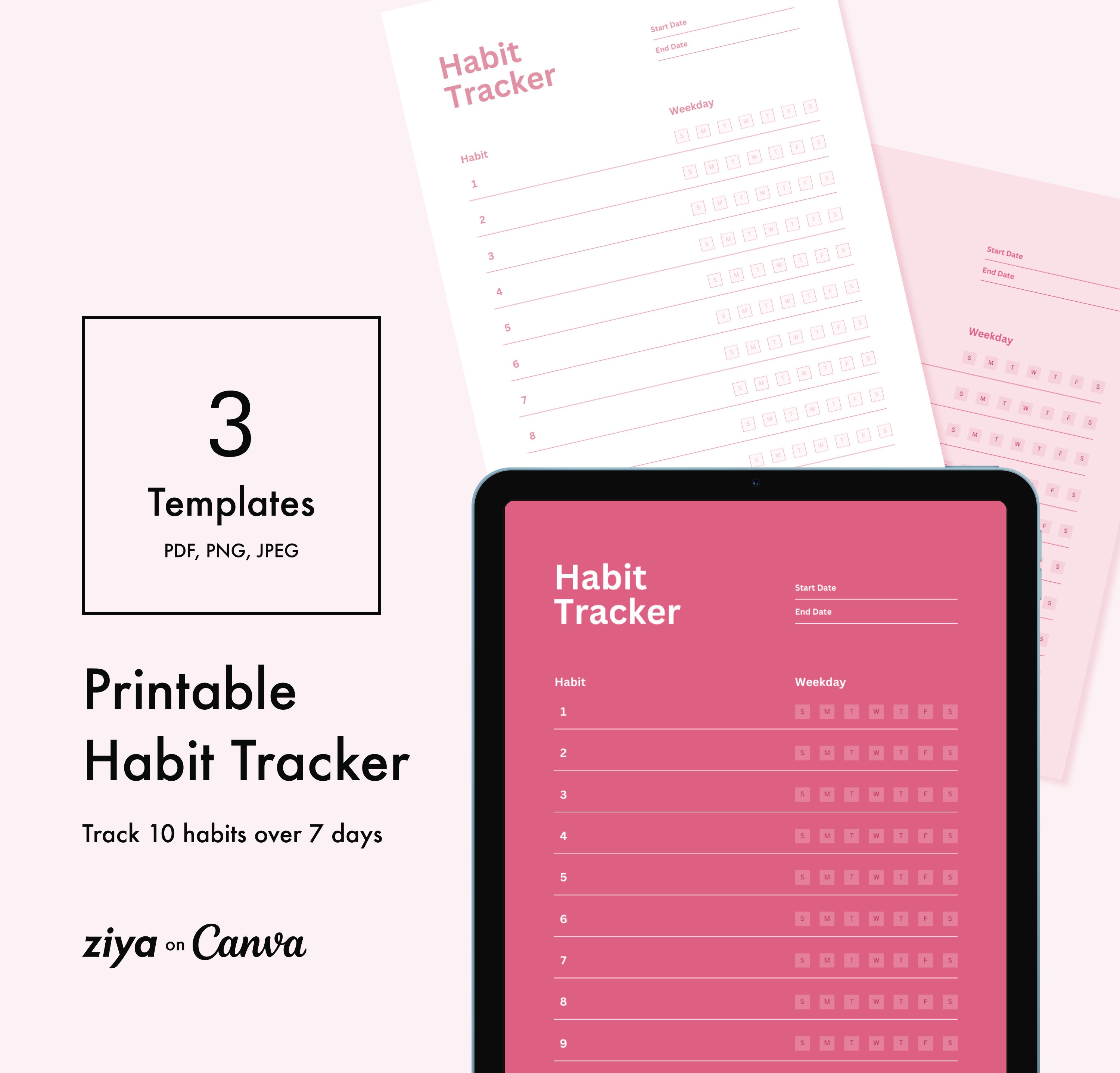 Habit / Goal Tracker Template, Printable, Simple PDF JPG PNG Pink - Etsy