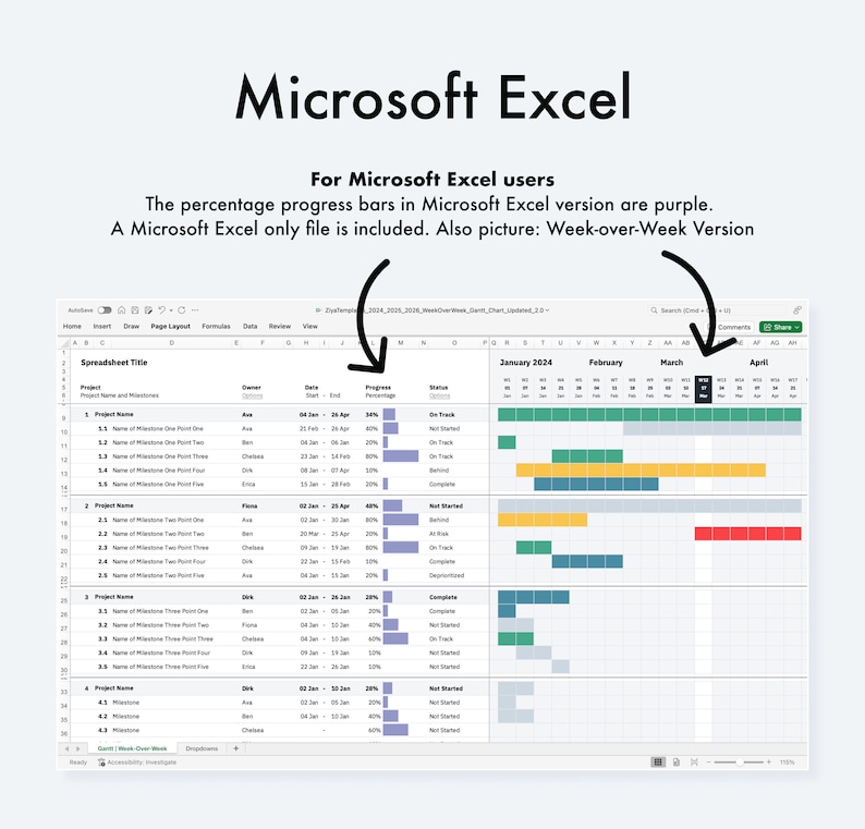 Premium Gantt Chart Template for 2026-2029, Google Sheets, Microsoft ...