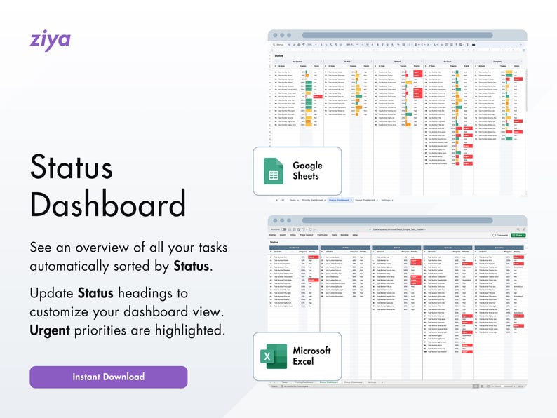 Simple Task Tracker MS Excel Google Sheets, Tracker Spreadsheet, to Do List, Task Planner ...