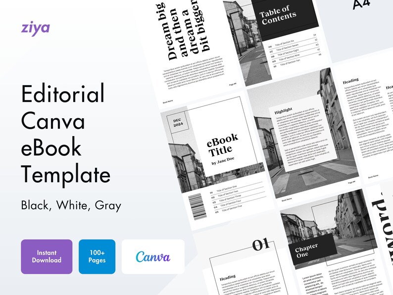 Editorial Canva Ebook Template, Black & White Coaching Guidebook ...