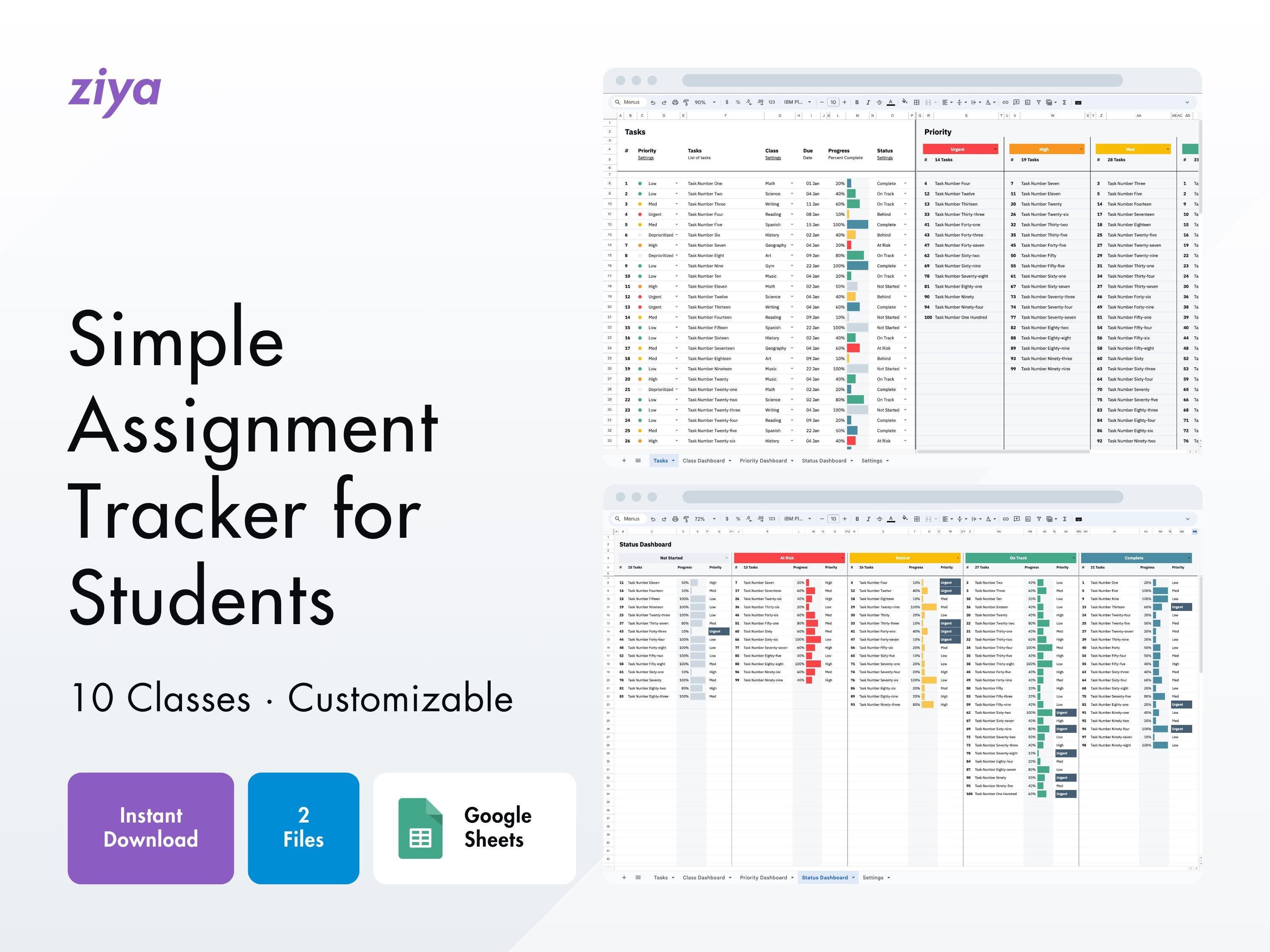 Student Assignment Tracker for Google Sheets, College Students, High ...