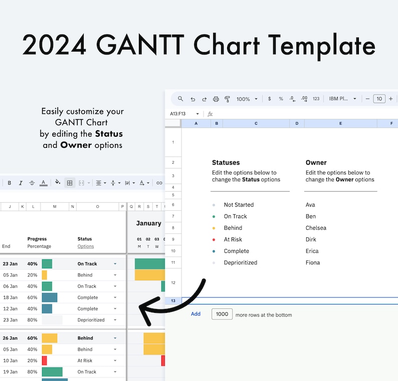 Premium Gantt Chart Template for 2026-2029, Google Sheets, Microsoft ...