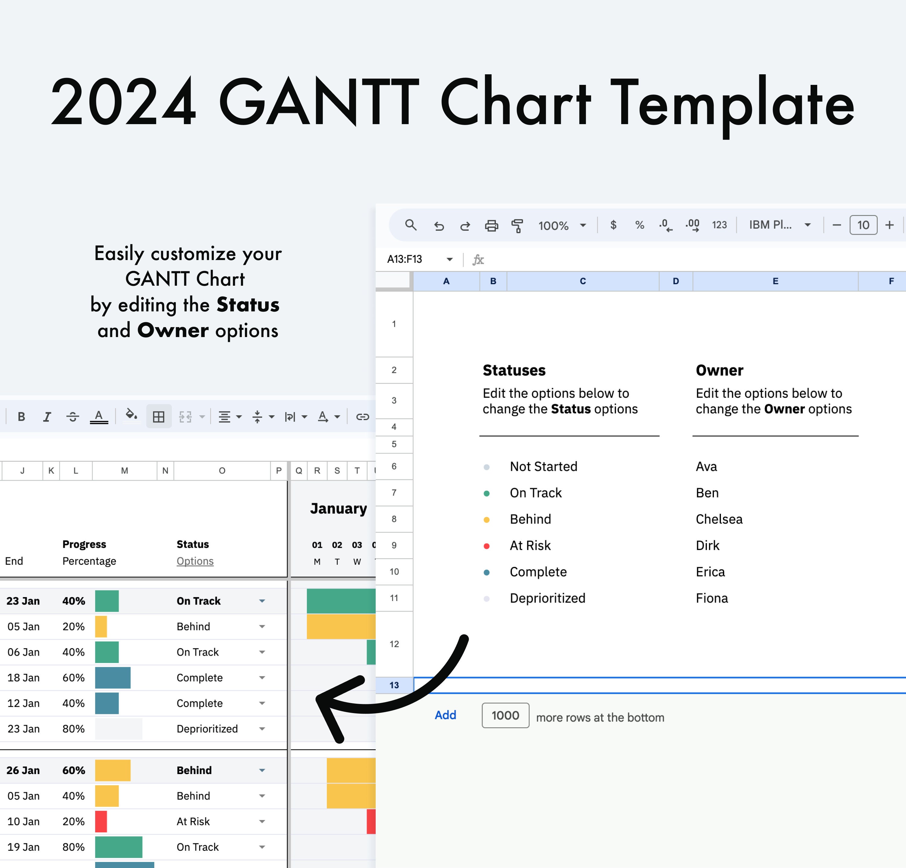 Premium Gantt Chart Template for 2024 2025 2026, Google Sheets ...