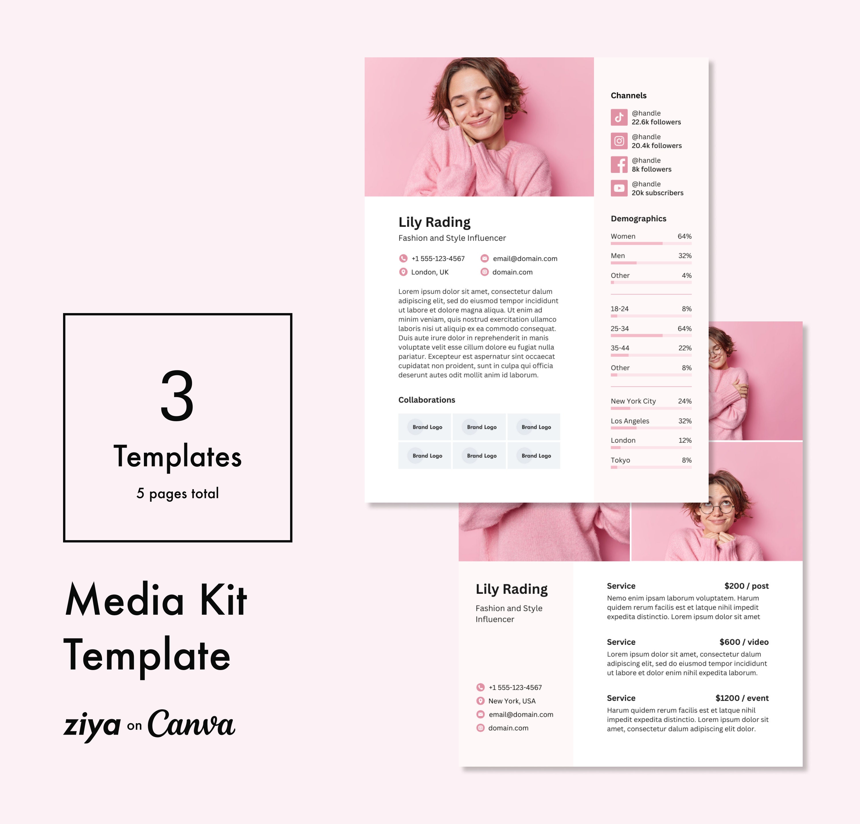 Media Kit Canva Template Instagram Media Kit Influencer Rate Sheet Template Blogger Press Kit ...