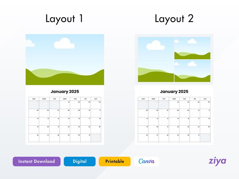 2025 Calendar Template Bundle | Editable Canva Layouts (digital ...