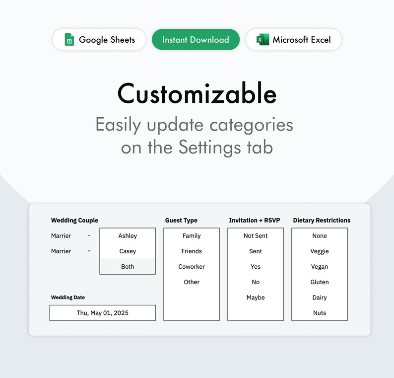Wedding Guest List Template | RSVP Tracker (google Sheets, Excel ...