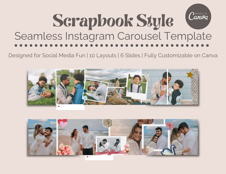 Scrapbook Style | Seamless Instagram Carousel Template, CANVA Template ...