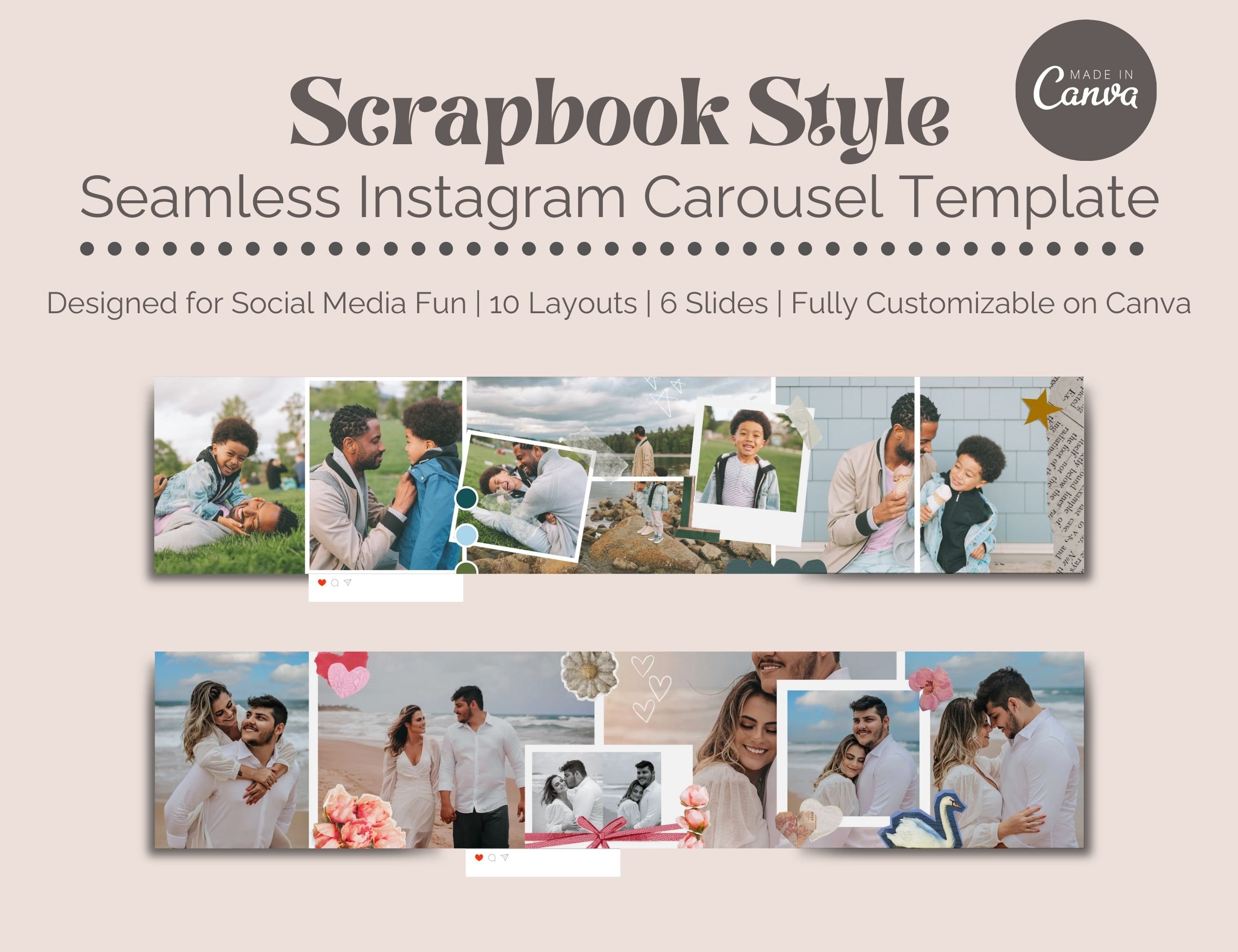 Scrapbook Style | Seamless Instagram Carousel Template, CANVA Template ...