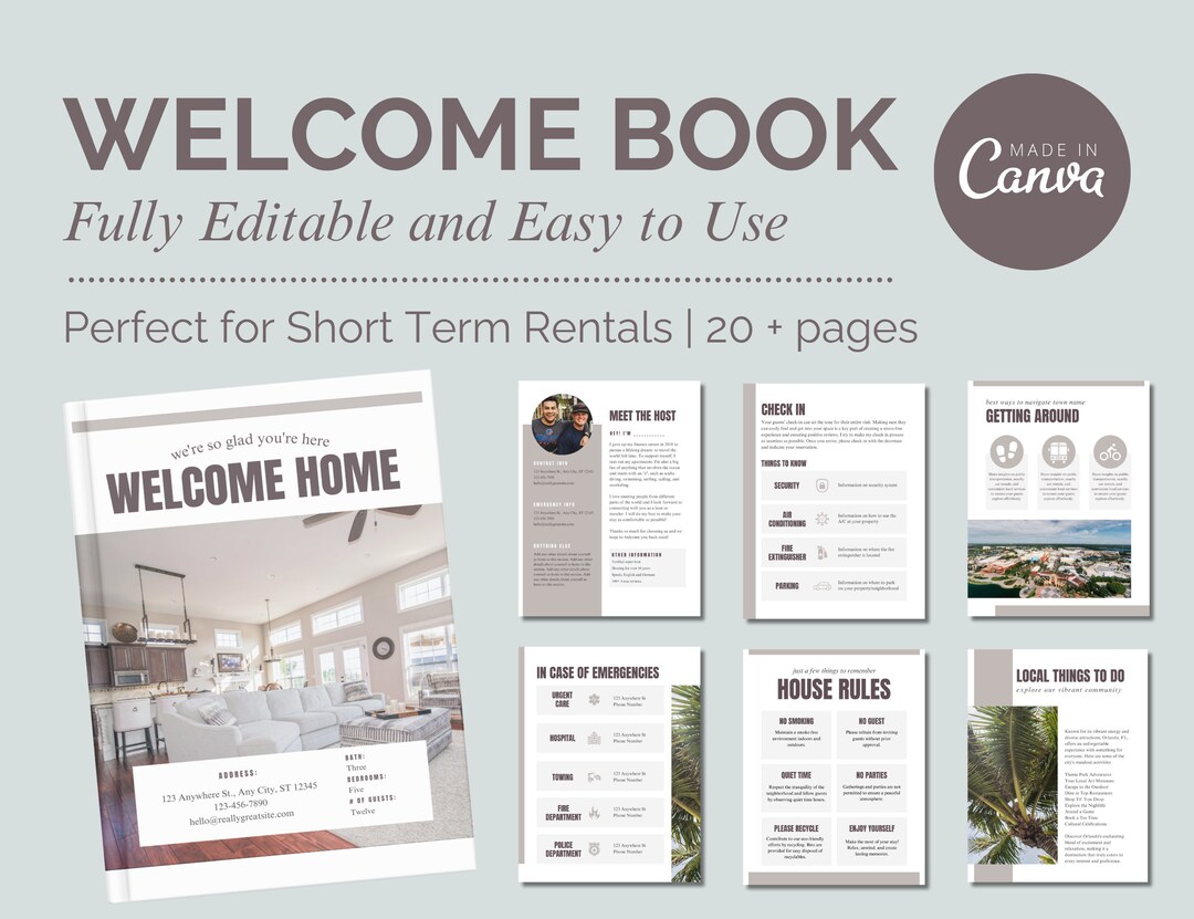 Clean & Modern Welcome Book Template Editable Canva House Manual ...