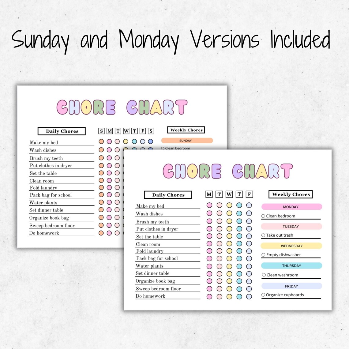 Chore Charts, Editable Chore Chart, Kids Daily Weekly Responsibility ...