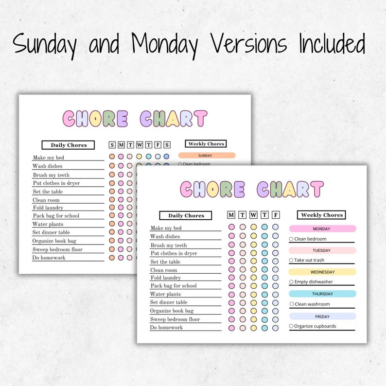 Chore Charts, Editable Chore Chart, Kids Daily Weekly Responsibility ...