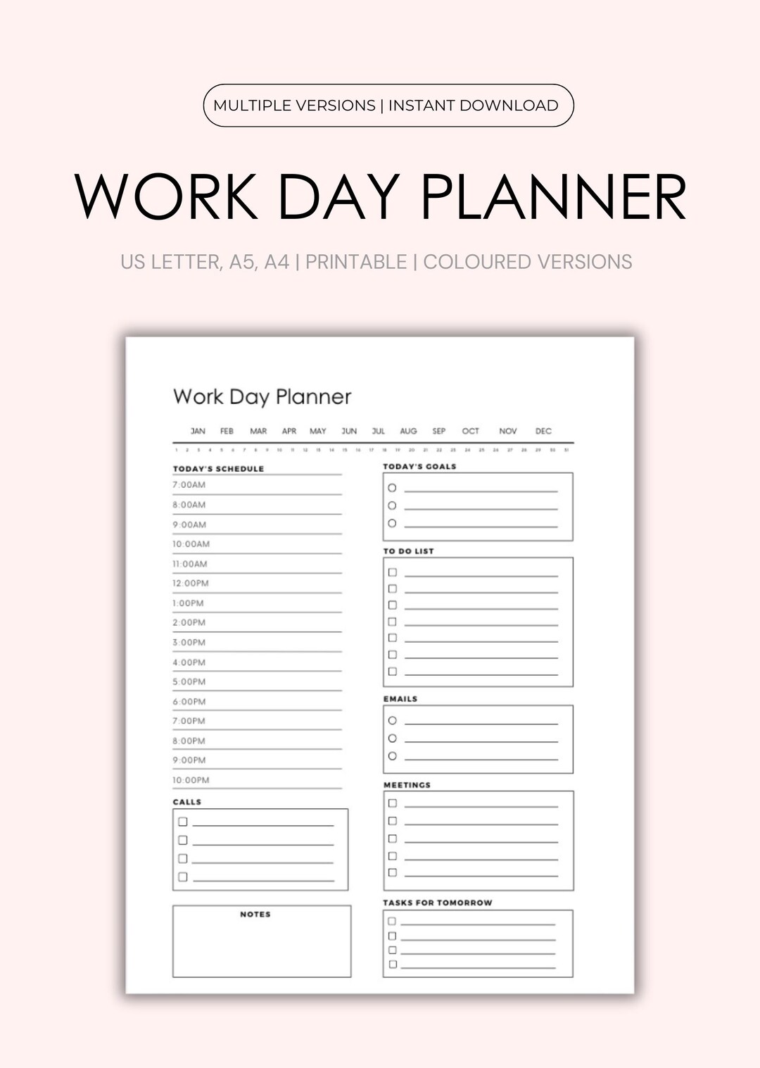 Work Day Planner, Printable Work Day Organizer, Work From Home Planner ...