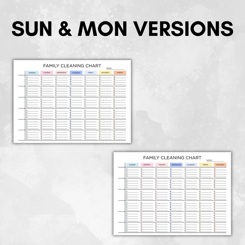 Printable Family Cleaning Chart: Weekly Chore List (digital Download ...