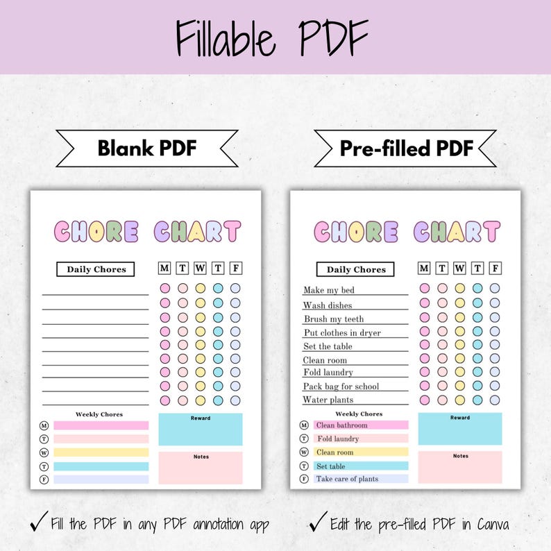 Editable Kids Chore Charts Kids Chore Chart Chore Chart Printable ...