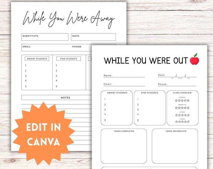 Substitute Teacher Resource, Editable Teacher Note, Substitute Teacher ...