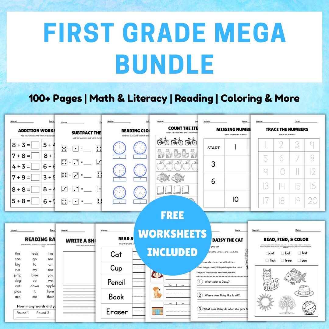 First Grade Worksheets Bundle, First Grade Math Worksheets, Writing ...