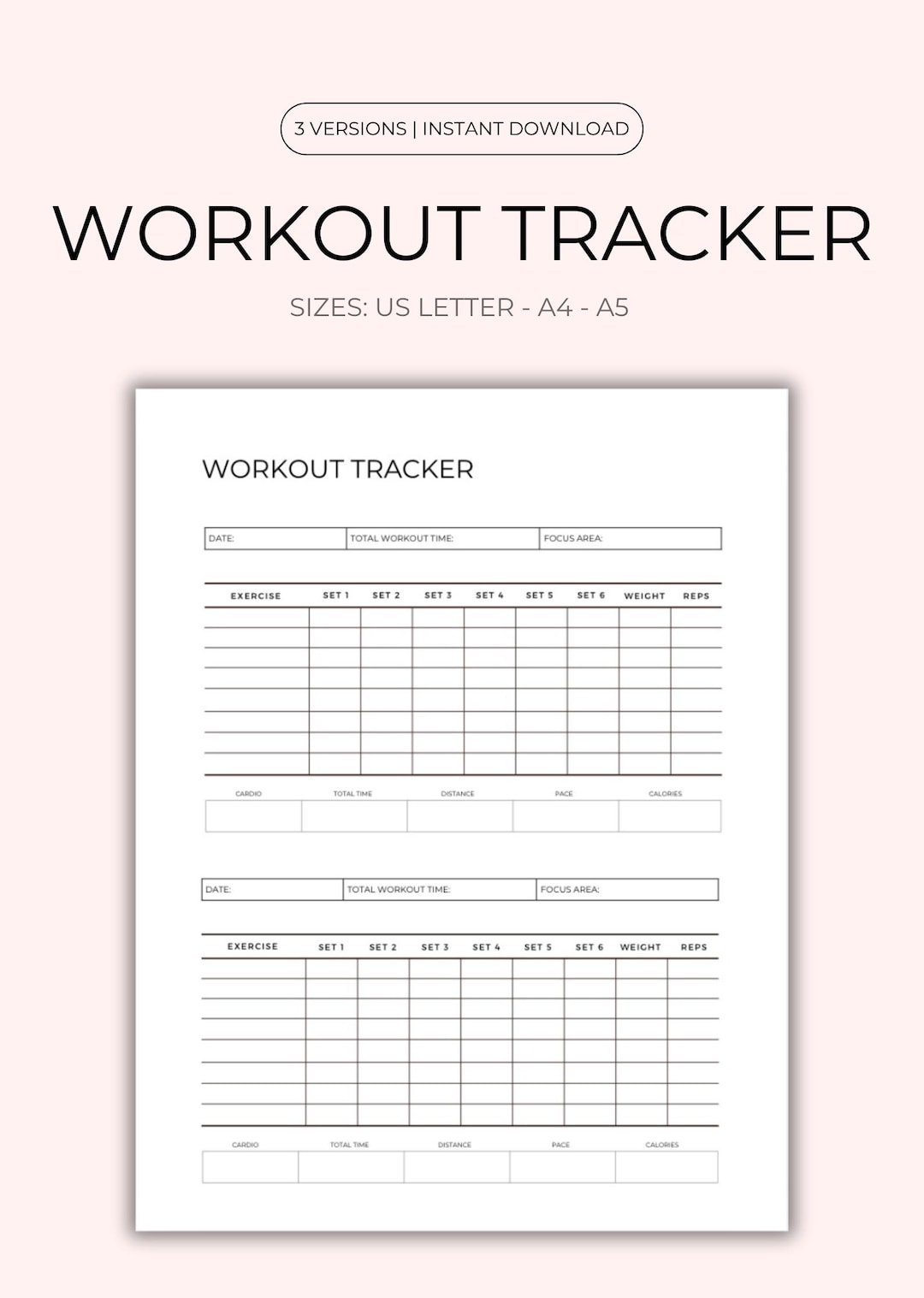 Printable Workout Tracker, Daily Fitness Planner (PDF) - Etsy