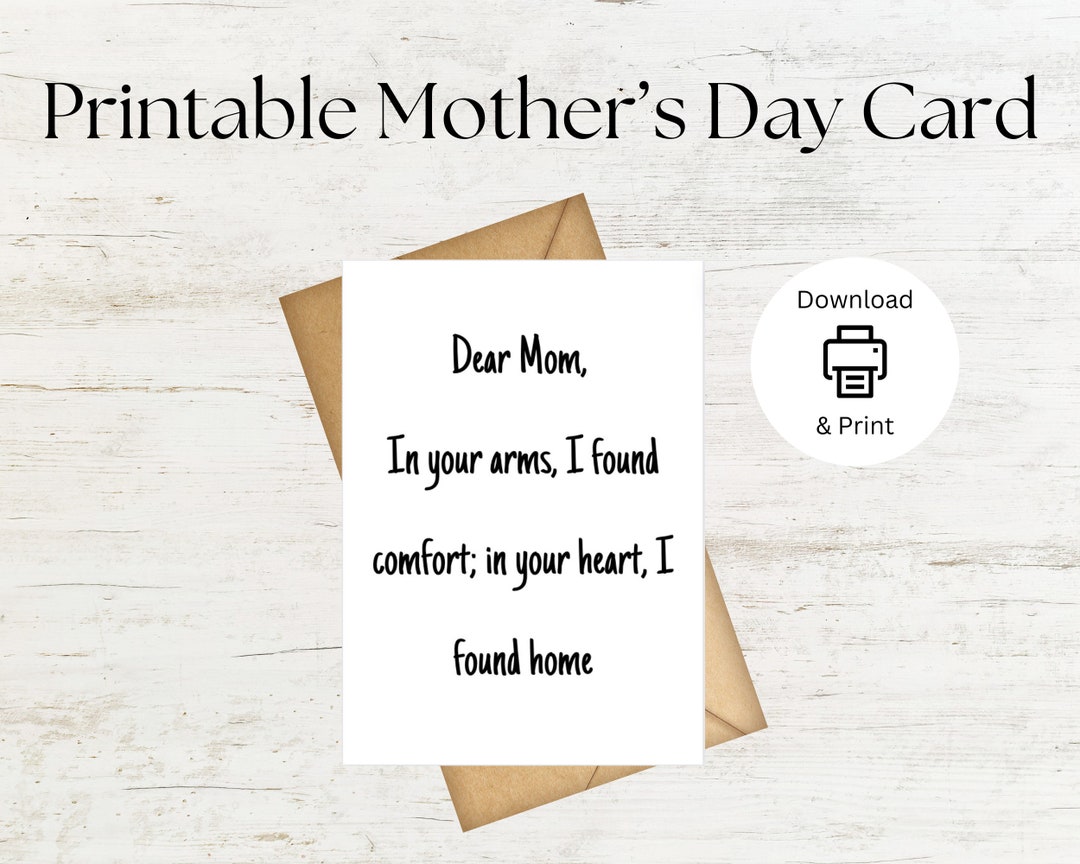 Printable Mothers Day Card, Digital Download, Mothers Day Card, Digital ...