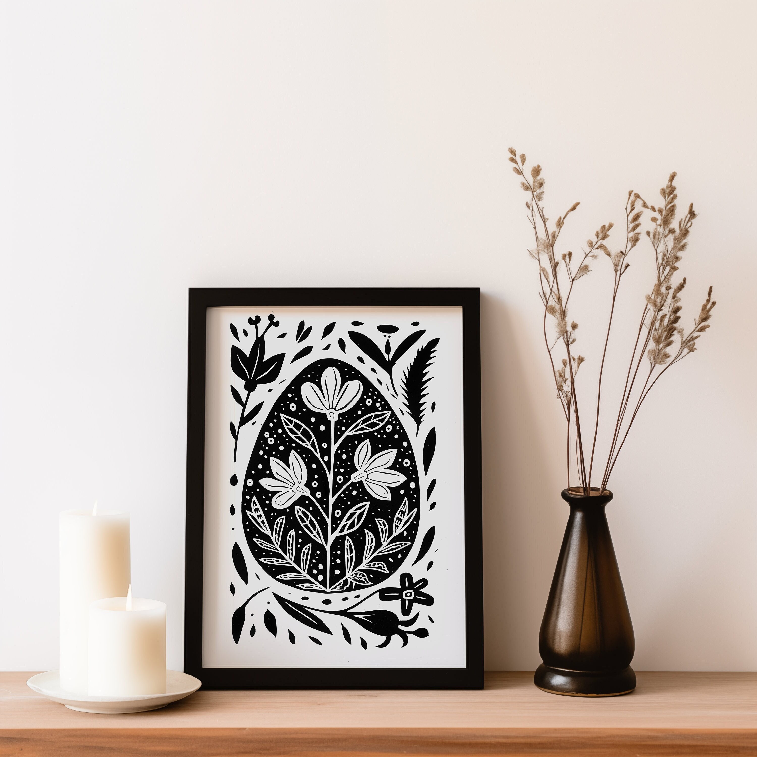 Folk Egg Linocut Style JPG Download | Celtic Folk Printable Wall Decor ...